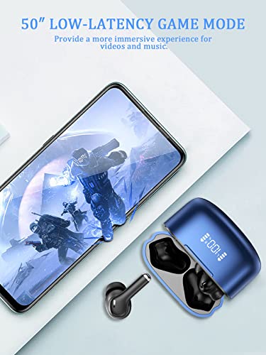 YHT Bluetooth 5.2 Wireless Earbuds, Clear Call Noise Cancelling with 4 Microphones Wireless in Ear Headphones, LED Power Display HiFi Stereo Sound Earphones Compatible for iPhone Android, Blue