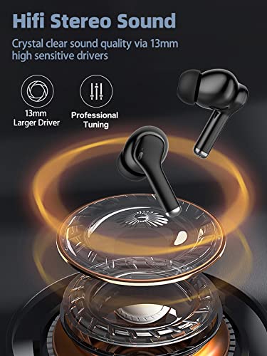 YHT Bluetooth 5.2 Wireless Earbuds, Clear Call Noise Cancelling with 4 Microphones Wireless in Ear Headphones, LED Power Display HiFi Stereo Sound Earphones Compatible for iPhone Android, Blue