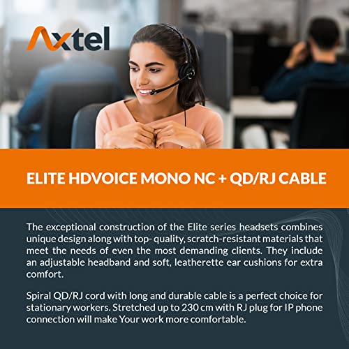 Axtel Bundle Elite HDvoice Mono NC with AXC-03 Cable | Noise Cancellation - Compatible with Yealink T2, T4, T5 Series IP Phones