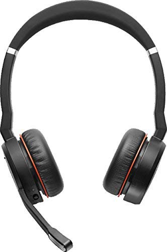 Jabra Evolve 75 MS Wireless Headset, Stereo – Includes Link 370 USB Adapter and Charging Stand – Bluetooth Headset with World-Class Speakers, Active Noise-Cancelling Microphone, (Renewed)