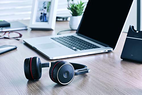 Jabra Evolve 75 MS Wireless Headset, Stereo – Includes Link 370 USB Adapter and Charging Stand – Bluetooth Headset with World-Class Speakers, Active Noise-Cancelling Microphone, (Renewed)