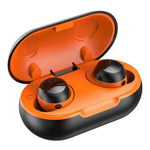 heave bluetooth headphones,ipx7 waterproof in ear stereo sound wireless earbuds built in noise cancelling mic earphones for clear calls,usb-c fast charging,40hours standby time orange