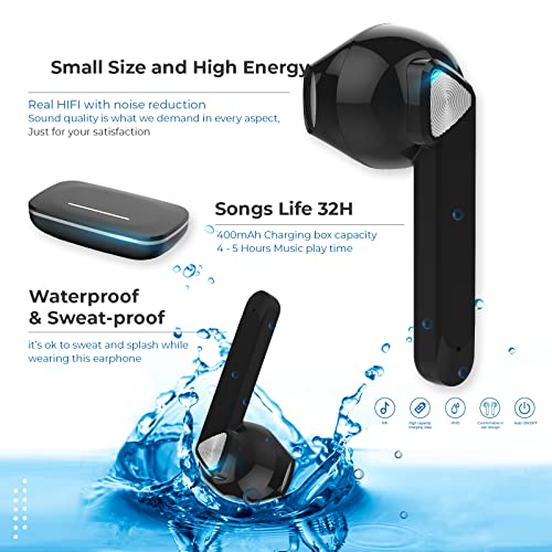 OULOO iPods Earbuds TWS 5.0 Real HiFi Noise Cancelling Headphones Microphone Touch Technology Call Bass Sound for Business use Music Home and Sleeping Earbuds