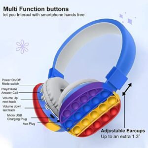 eDealz Wireless or Wired Bluetooth 5.2 Rechargeable Over The Ear Headphones with Silicone Fidget Pop Bubbles Microphone, Powerful Surround Stereo Bass and Passive Noise Cancelling (Blue)