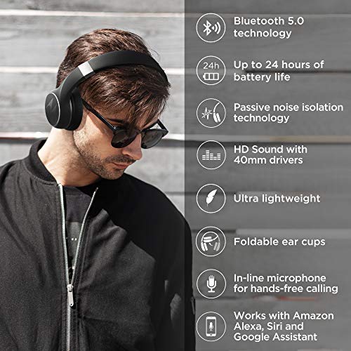 Motorola Escape 220 Over-The-Ear Bluetooth Wireless Headphones - HD Sound, Built-in Microphone, 23-Hour Play Time, Noise Isolation - Foldable & Compact - Black