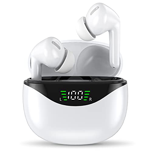 FEANS A6 Wireless Earbuds Bluetooth 5.3 Headphones Built-in Microphone LED Power Display Earphones Waterproof Stereo in Ear Earbuds Immersive Premium Sound with Deep Bass for iPhone Android (White)