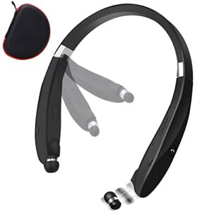 bluetooth foldable retractable headphones, 2021 upgraded wireless earbuds neckband headset sports sweatproof earphones with carrying case (15hours playtime)