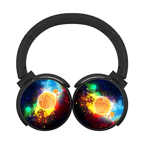 Colourful Basketball Art Boys Girls Wireless Retractable Bluetooth Headphones Headsets Noise Cancelling Over Ear for Kids Adults