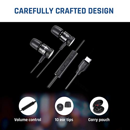 KLIM™ Fusion Earbuds with Microphone + Long-Lasting Wired Ear Buds - Innovative: in-Ear with Memory Foam + Earphones with Mic and USB-C - New 2022 Version (Black - USB-C) (Renewed)