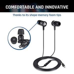 KLIM™ Fusion Earbuds with Microphone + Long-Lasting Wired Ear Buds - Innovative: in-Ear with Memory Foam + Earphones with Mic and USB-C - New 2022 Version (Black - USB-C) (Renewed)