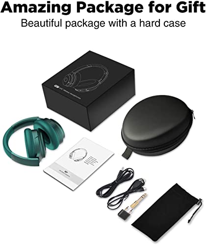 Active Noise Cancelling Headphones Bluetooth Headphones Wireless Headphones Over Ear Built-in Microphone Deep Bass, 30 Hours for Travel/Work/TV/Computer/Cellphone - Green