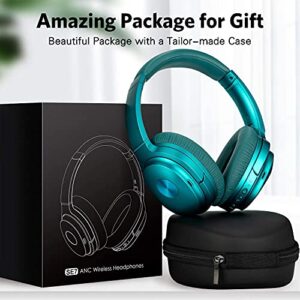 Active Noise Cancelling Headphones Bluetooth Headphones Wireless Headphones Over Ear Built-in Microphone Deep Bass, 30 Hours for Travel/Work/TV/Computer/Cellphone - Green