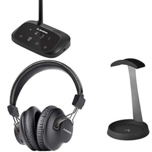 avantree ht5009 & hs102, bundle – wireless over-ear headphones for tv with bluetooth transmitter, no audio delay, longe range & metal headphone stand hanger wih cable storage tray, soft silicone skin