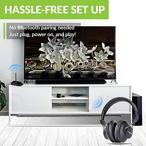 Avantree HT5009 & HS102, Bundle - Wireless Over-Ear Headphones for TV with Bluetooth Transmitter, No Audio Delay, Longe Range & Metal Headphone Stand Hanger wih Cable Storage Tray, Soft Silicone Skin