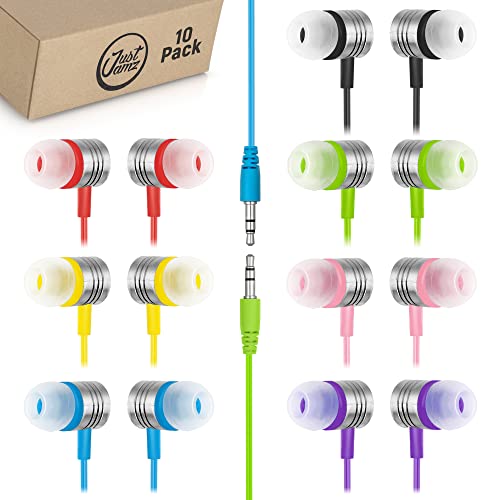 JustJamz Bulk Earbuds Jelly Matte | 10 Pack of Colorful in-Ear Earbuds | Stereo Sound & Silicone Earbud Tips | 3.5mm Stereo Multi-Color Bulk Earphones | for Schools, Kids, Classrooms & Libraries