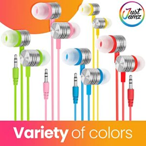 JustJamz Bulk Earbuds Jelly Matte | 10 Pack of Colorful in-Ear Earbuds | Stereo Sound & Silicone Earbud Tips | 3.5mm Stereo Multi-Color Bulk Earphones | for Schools, Kids, Classrooms & Libraries