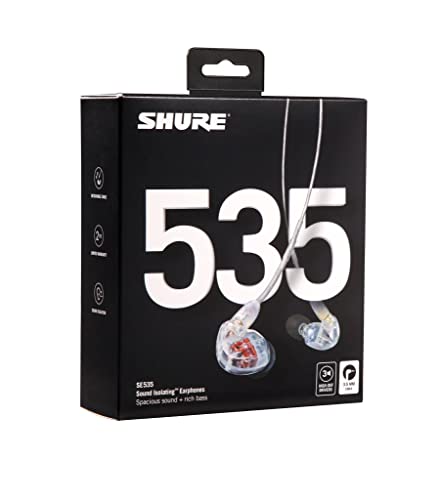 Shure SE535-CL Professional Sound Isolating Earphones, High Definition Sound + Natural Bass, Three Drivers, In-Ear Fit, Detachable Cable, Durable Quality - Clear