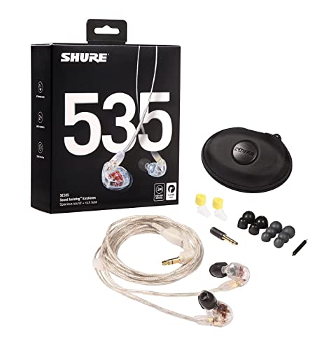 Shure SE535-CL Professional Sound Isolating Earphones, High Definition Sound + Natural Bass, Three Drivers, In-Ear Fit, Detachable Cable, Durable Quality - Clear