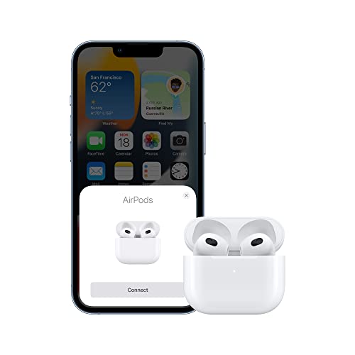 Apple AirPods (3rd Generation) Wireless Earbuds with Lightning Charging Case. Spatial Audio, Sweat and Water Resistant, Up to 30 Hours of Battery Life. Bluetooth Headphones for iPhone