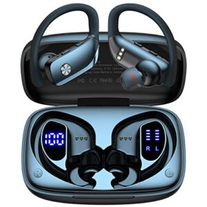 wireless earbuds bluetooth headphones 48hrs play back sport earphones with led display over-ear buds with earhooks built-in mic headset for workout black bmani-veat00l