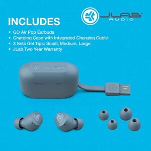 JLab Go Air Pop True Wireless Bluetooth Earbuds + Charging Case | Slate | Dual Connect | IPX4 Sweat Resistance | Bluetooth 5.1 Connection | 3 EQ Sound Settings Signature, Balanced, Bass Boost