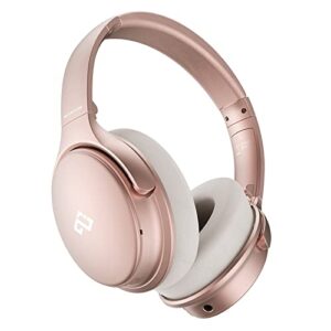 infurture rose gold active noise cancelling headphones with microphone wireless over ear bluetooth headphones, deep bass, memory foam ear cups, quick charge 40h playtime, for tv, travel, home office