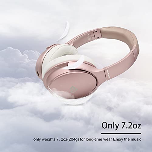 INFURTURE Rose Gold Active Noise Cancelling Headphones with Microphone Wireless Over Ear Bluetooth Headphones, Deep Bass, Memory Foam Ear Cups, Quick Charge 40H Playtime, for TV, Travel, Home Office