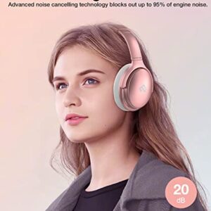 INFURTURE Rose Gold Active Noise Cancelling Headphones with Microphone Wireless Over Ear Bluetooth Headphones, Deep Bass, Memory Foam Ear Cups, Quick Charge 40H Playtime, for TV, Travel, Home Office