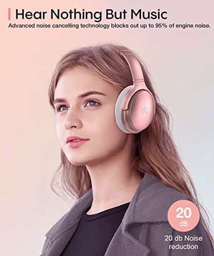 INFURTURE Rose Gold Active Noise Cancelling Headphones with Microphone Wireless Over Ear Bluetooth Headphones, Deep Bass, Memory Foam Ear Cups, Quick Charge 40H Playtime, for TV, Travel, Home Office