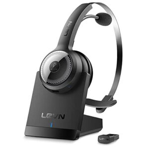 levn bluetooth 5.0 headset, wireless headset with microphone (ai noise cancelling), 35hrs bluetooth headphones with usb dongle for pc, suitable for remote work/call center/zoom/online class/trucker