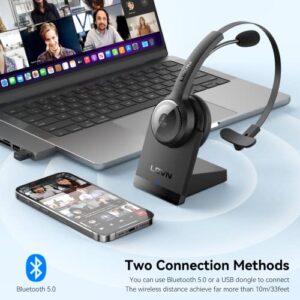 LEVN Bluetooth 5.0 Headset, Wireless Headset with Microphone (AI Noise Cancelling), 35Hrs Bluetooth Headphones with USB Dongle for PC, Suitable for Remote Work/Call Center/Zoom/Online Class/Trucker