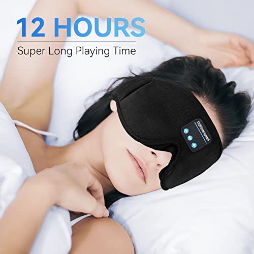 Sleep Headphones Bluetooth 5.0 Wireless 3D Eye Mask, Lightimetunnel Washable Sleeping Headphones for Side Sleepers With Adjustable Ultra Thin Stereo Speakers Microphone Hands Free for Insomnia Travel