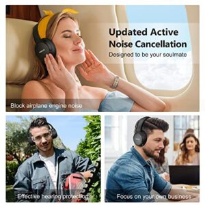 Hybrid Active Noise Cancelling Headphones, Wireless Over Ear Bluetooth Headphones with Microphone, 100H Playtime, Foldable Headphones with HiFi Audio, Deep Bass, Hard Case for Home Travel Office