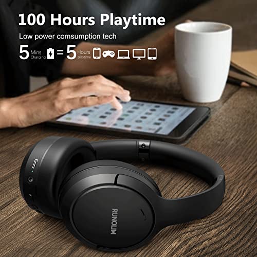 Hybrid Active Noise Cancelling Headphones, Wireless Over Ear Bluetooth Headphones with Microphone, 100H Playtime, Foldable Headphones with HiFi Audio, Deep Bass, Hard Case for Home Travel Office