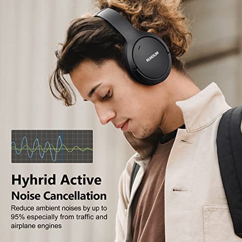 Hybrid Active Noise Cancelling Headphones, Wireless Over Ear Bluetooth Headphones with Microphone, 100H Playtime, Foldable Headphones with HiFi Audio, Deep Bass, Hard Case for Home Travel Office