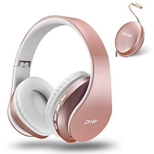 zihnic bluetooth headphones over-ear, foldable wireless and wired stereo headset micro sd/tf, fm for cell phone,pc,soft earmuffs &light weight for prolonged wearing(rose gold)