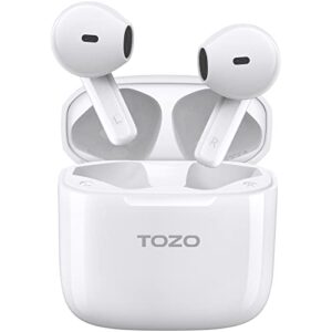 tozo a3 wireless earbuds bluetooth 5.3 half in-ear lightweight headsets with digital call noise reduction,charging case with reset button hall detection,premium sound with long endurance,white