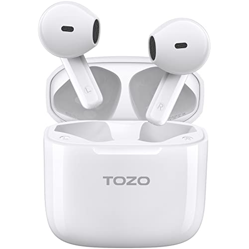 TOZO A3 Wireless Earbuds Bluetooth 5.3 Half in-Ear Lightweight Headsets with Digital Call Noise Reduction,Charging Case with Reset Button Hall Detection,Premium Sound with Long Endurance,White