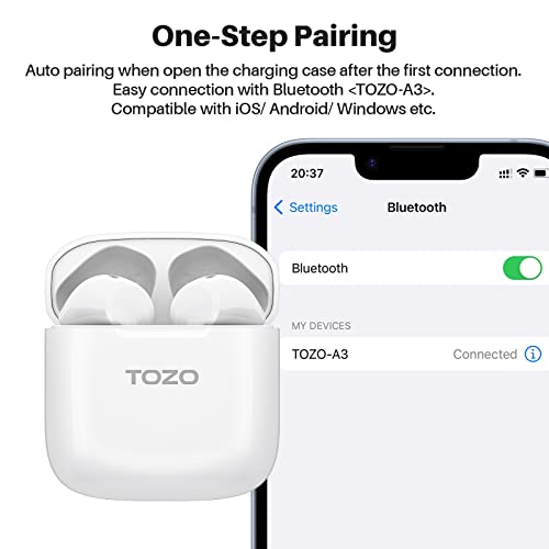 TOZO A3 Wireless Earbuds Bluetooth 5.3 Half in-Ear Lightweight Headsets with Digital Call Noise Reduction,Charging Case with Reset Button Hall Detection,Premium Sound with Long Endurance,White