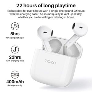 TOZO A3 Wireless Earbuds Bluetooth 5.3 Half in-Ear Lightweight Headsets with Digital Call Noise Reduction,Charging Case with Reset Button Hall Detection,Premium Sound with Long Endurance,White