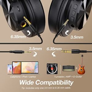 OneOdio A70 Bluetooth Over Ear Headphones, Wireless Headphones w/ 72H Playtime, Hi-Res, 3.5mm/6.35mm Wired Audio Jack for Studio Monitor & Mixing DJ Guitar AMP, Computer Laptop PC Tablet - Black