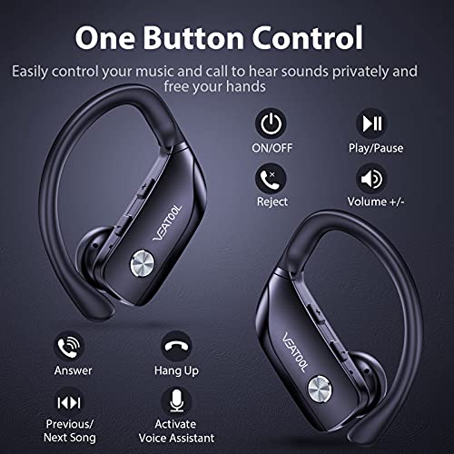 bmanl Wireless Earbuds Bluetooth Headphones 48hrs Play Back Sport Earphones with LED Display Over-Ear Buds with Earhooks Built-in Mic Headset for Workout Black BMANI-VEAT00L