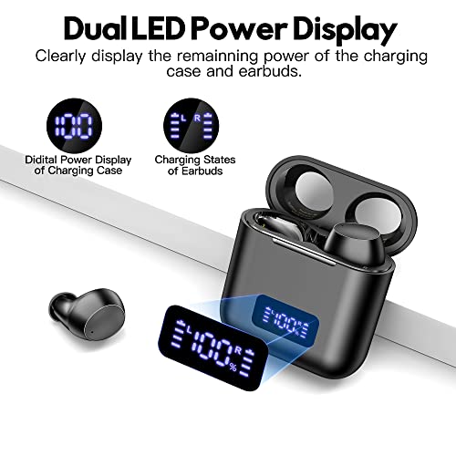 kurdene Wireless Earbuds, Bluetooth Ear Buds with Wireless Charging Case LED Power Display Light-Weight Premium Deep Bass Stereo in-Ear Earphones Built-in Mic 40 hrs Play Time-Black