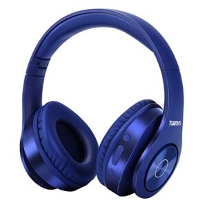 tuinyo bluetooth headphones wireless, over ear stereo wireless headset 40h playtime with deep bass, soft memory-protein earmuffs, built-in mic wired mode pc/cell phones/tv-dark blue