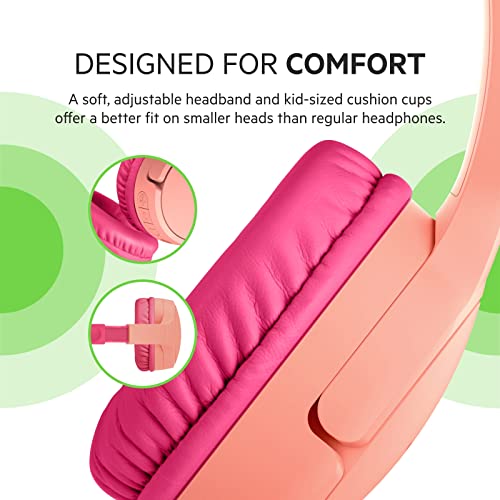 Belkin SoundForm Mini - Wireless Bluetooth Headphones For Kids with Built In Microphone - On-Ear Earphones for iPhone, iPad, Fire Tablet & more - Pink