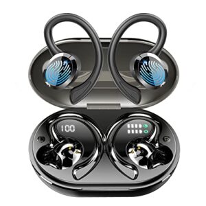 wireless earbud, bluetooth 5.3 earbud with sport earhooks wireless earphones in-ear with hifi stereo sound, bluetooth headphones dual led display, 48h playtime, ip7 waterproof, noise cancelling, sport