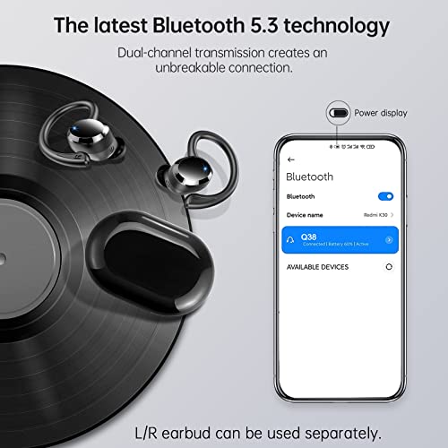 Wireless Earbud, Bluetooth 5.3 Earbud with Sport Earhooks Wireless Earphones in-Ear with HiFi Stereo Sound, Bluetooth Headphones Dual LED Display, 48H Playtime, IP7 Waterproof, Noise Cancelling, Sport