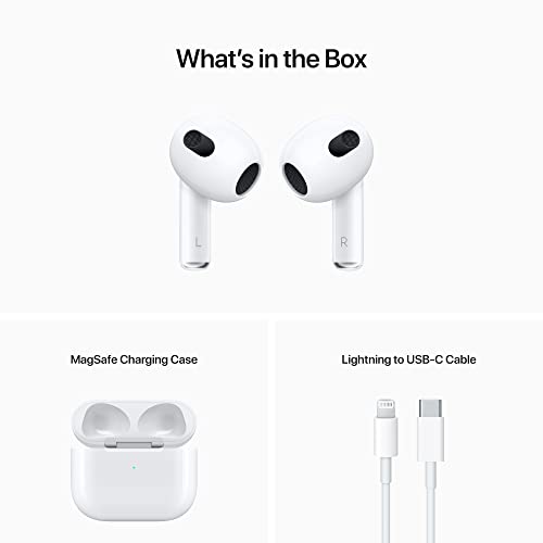 Apple AirPods (3rd Generation) Wireless Earbuds with MagSafe Charging Case. Spatial Audio, Sweat and Water Resistant, Up to 30 Hours of Battery Life. Bluetooth Headphones for iPhone