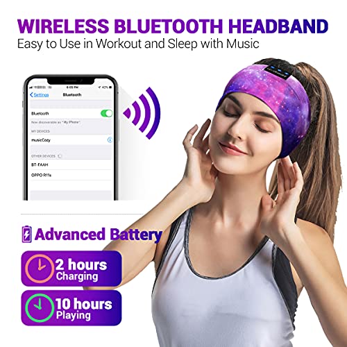 LC-dolida Bluetooth Headband Headphones, Starry Music Cozy Band Wireless Sleeping Headband Sleep Headphone Bluetooth Headband with Thin Speaker Microphone Handsfree Best Gift Ideas Perfect for Sports