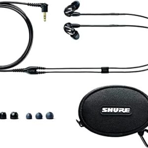 Shure SE215 PRO Wired Earbuds - Professional Sound Isolating Earphones, Clear Sound & Deep Bass, Single Dynamic MicroDriver, Secure Fit in Ear Monitor, Plus Carrying Case & Fit Kit - Black (SE215-K)